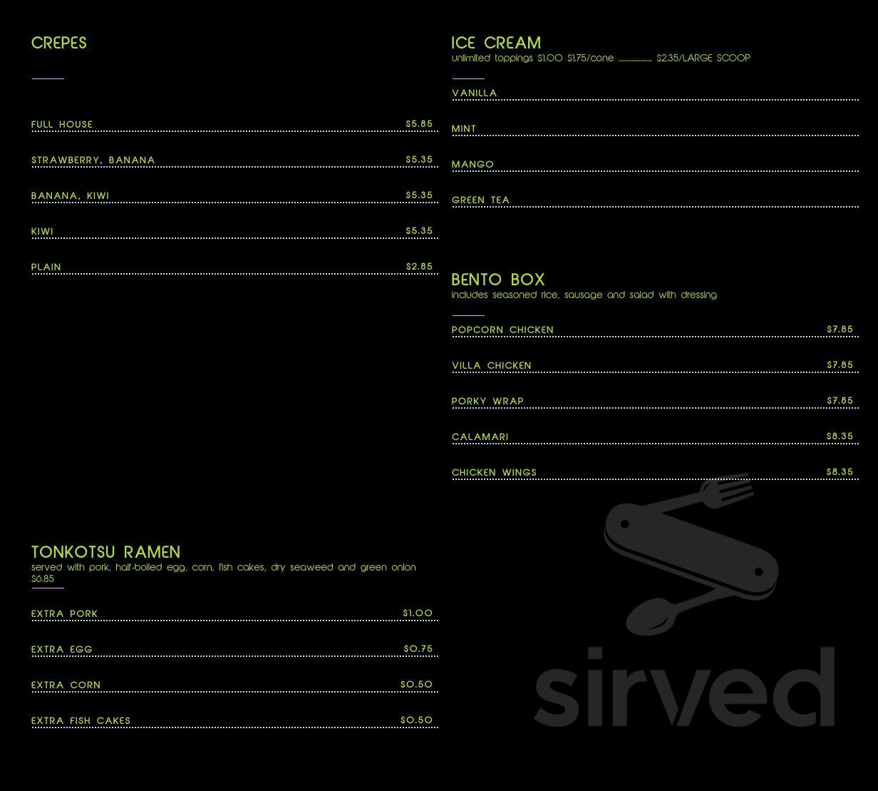 Tea Villa menu in Milpitas, California, USA