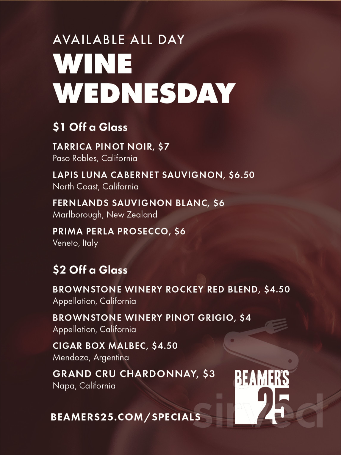 Beamer's 25 menu in Roanoke, Virginia, USA