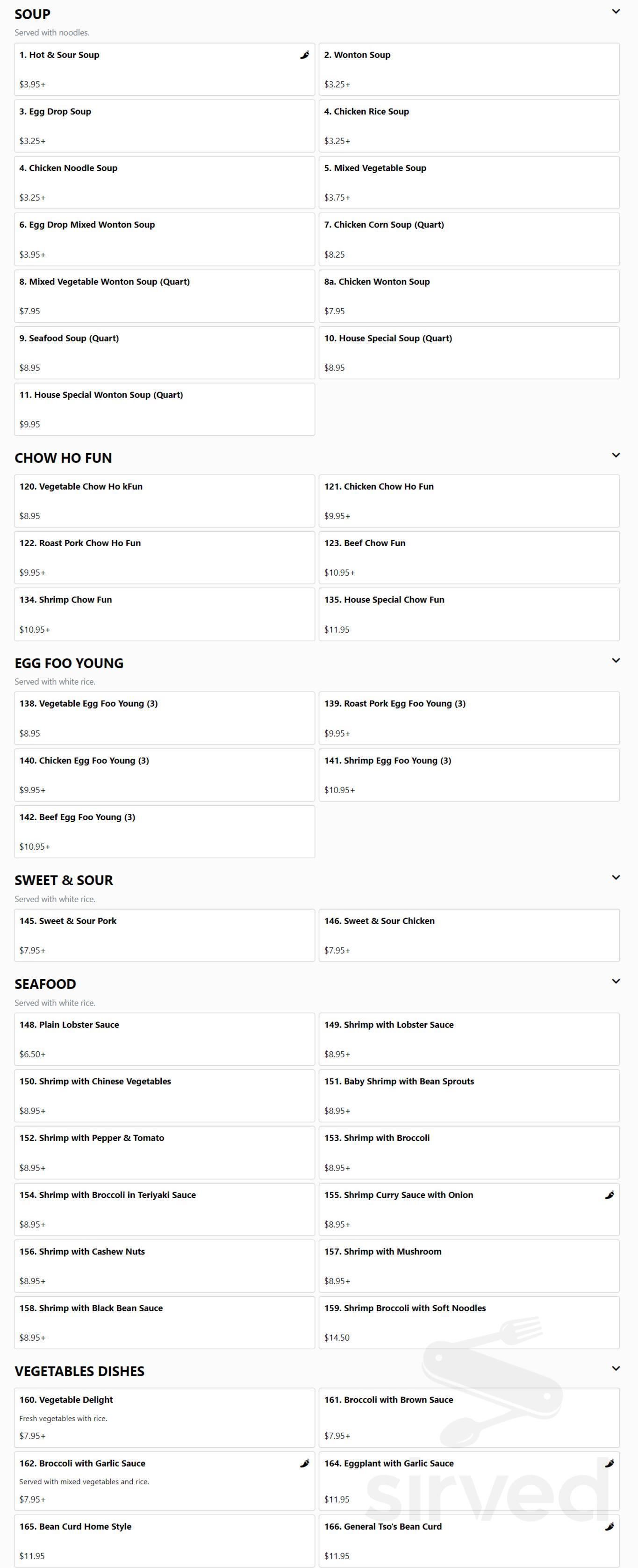 Menu - Ozone Park NY's Yang-Kee's No 1 | Sirved