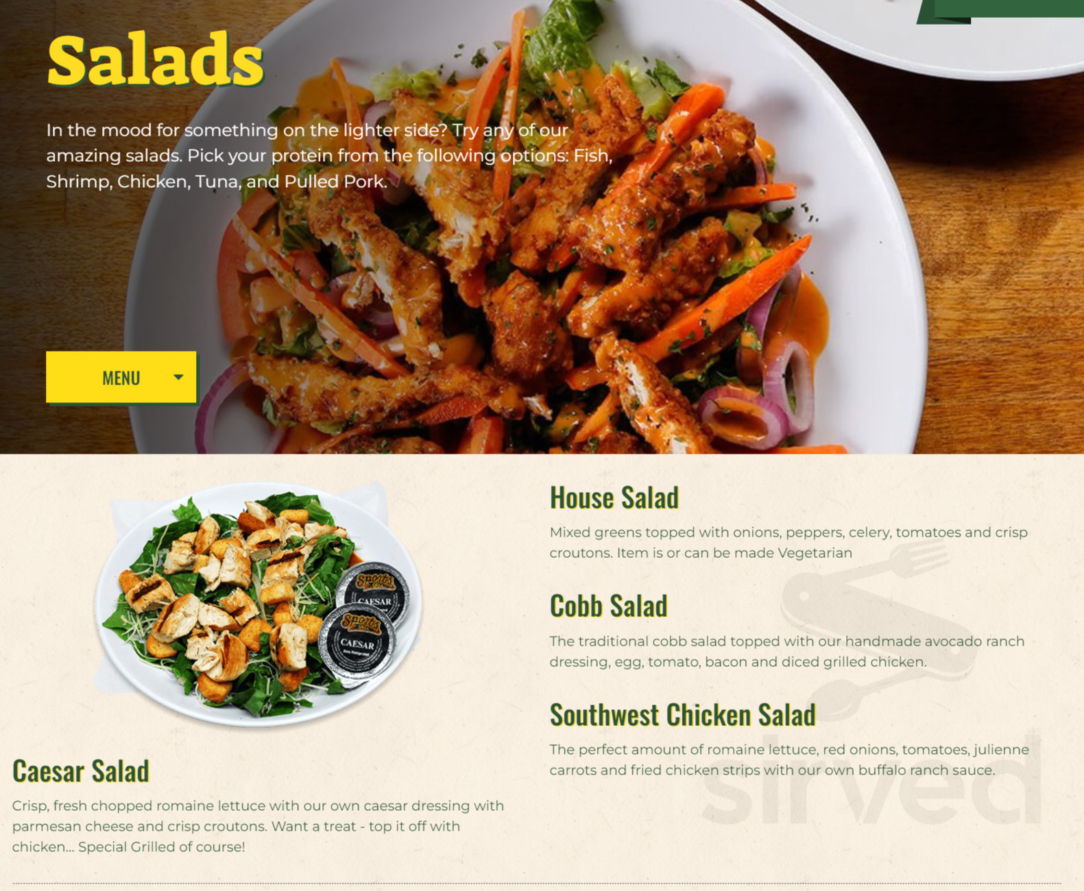 Menu - Miami Lakes FL's Sports Grill Miami Lakes | Sirved