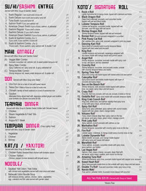 Koto Sushi menu in Philadelphia, Pennsylvania, USA