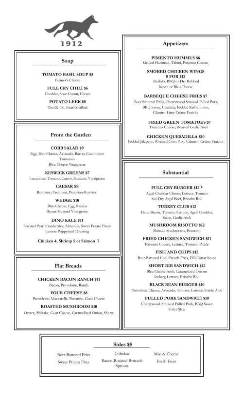 Keswick Hall menu in Keswick, Virginia, USA