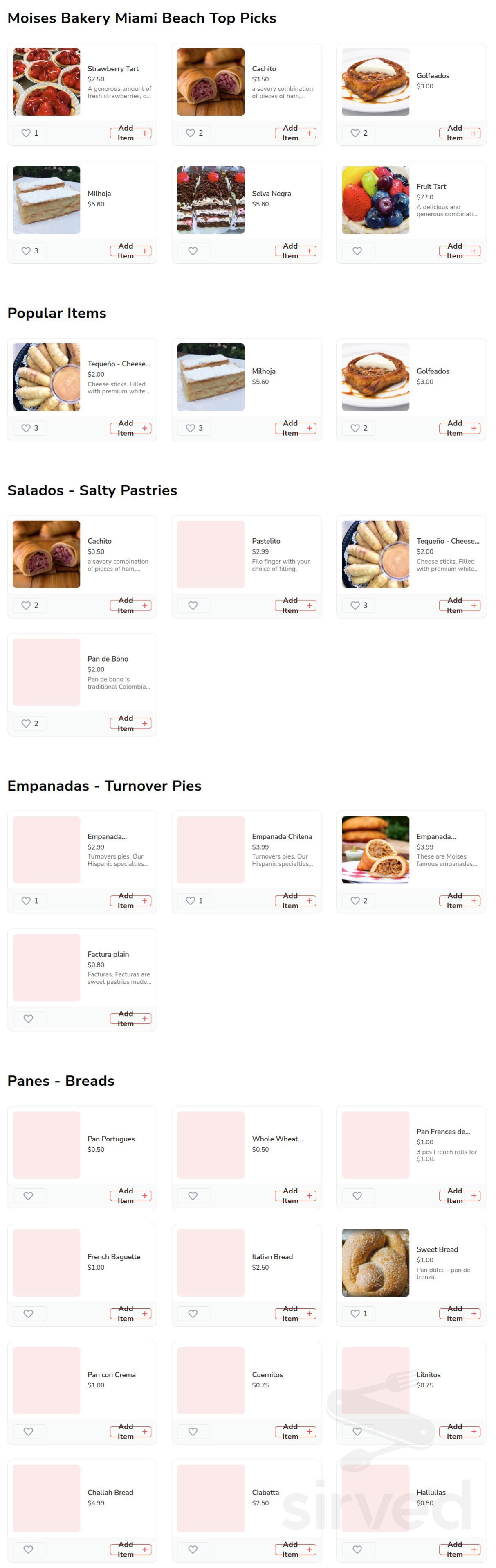 Moises Bakery Miami Beach menus in Miami, Florida, United States