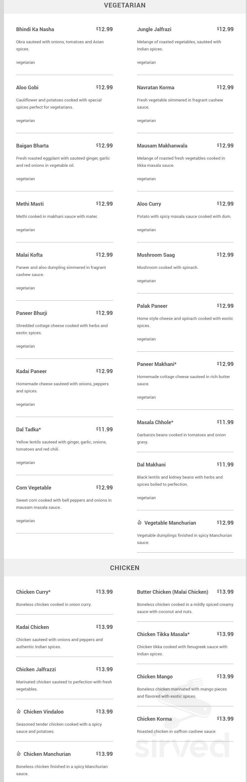 Menu - Clifton NJ's Mausam Indian Curry N Bites | Sirved