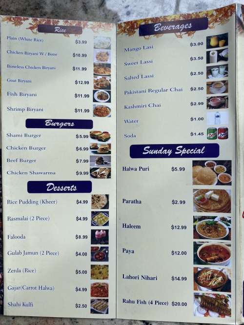 Lahori Zaiqa Restaurant menu in Manassas Park, Virginia, USA
