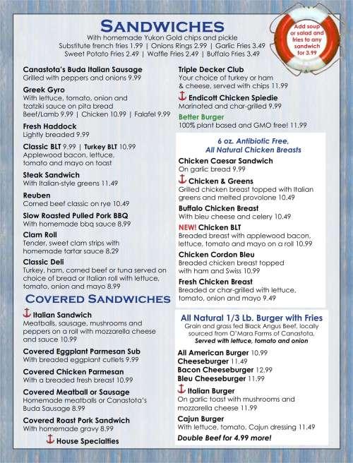 Canal View Cafe menu in Sylvan Beach, New York, USA