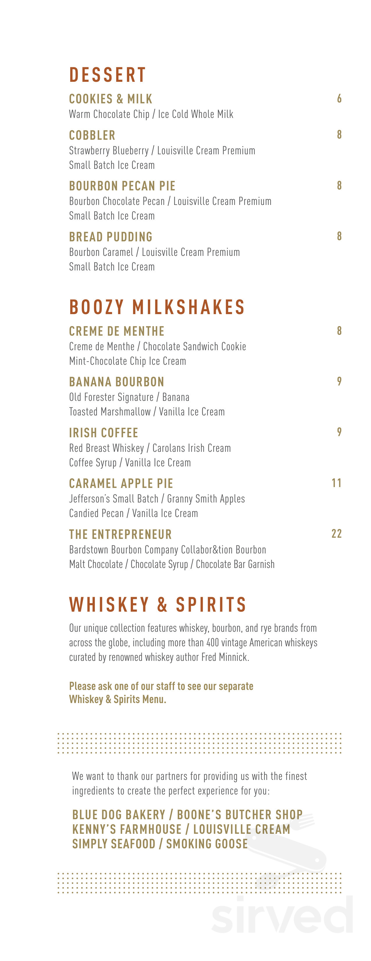 Bardstown Bourbon Company Kitchen & Bar menus in Bardstown, Kentucky ...