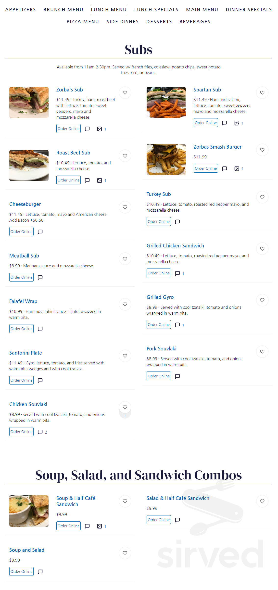 Zorbas Greek Italian Cuisine menus in Henrico, Virginia, United States
