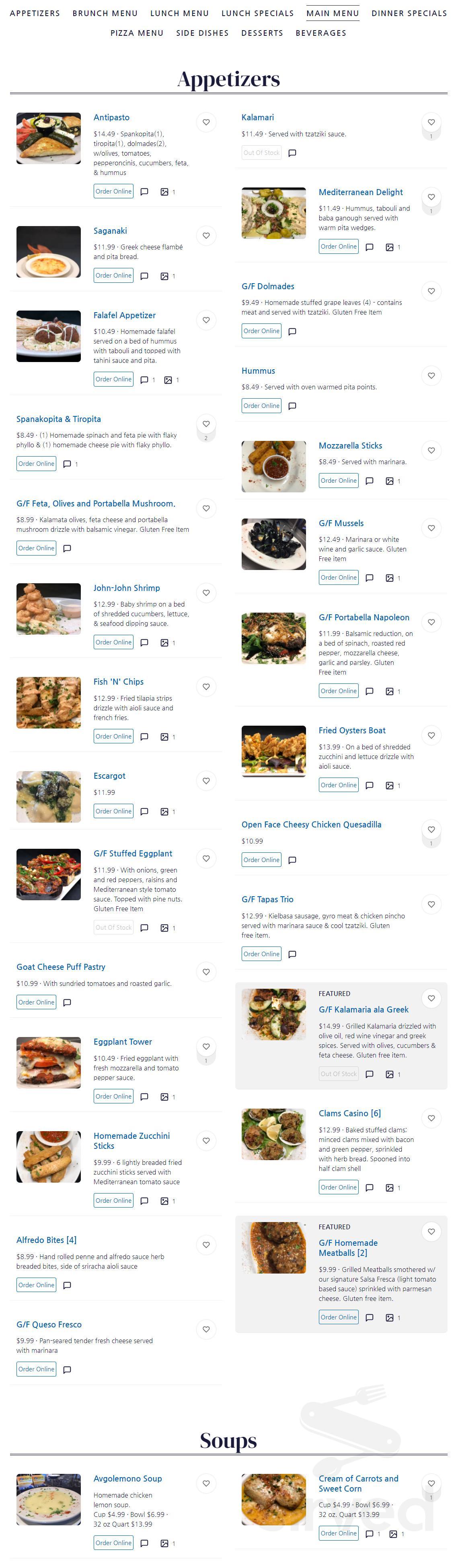Menu for Zorbas Greek Italian Cuisine in Henrico, VA | Sirved