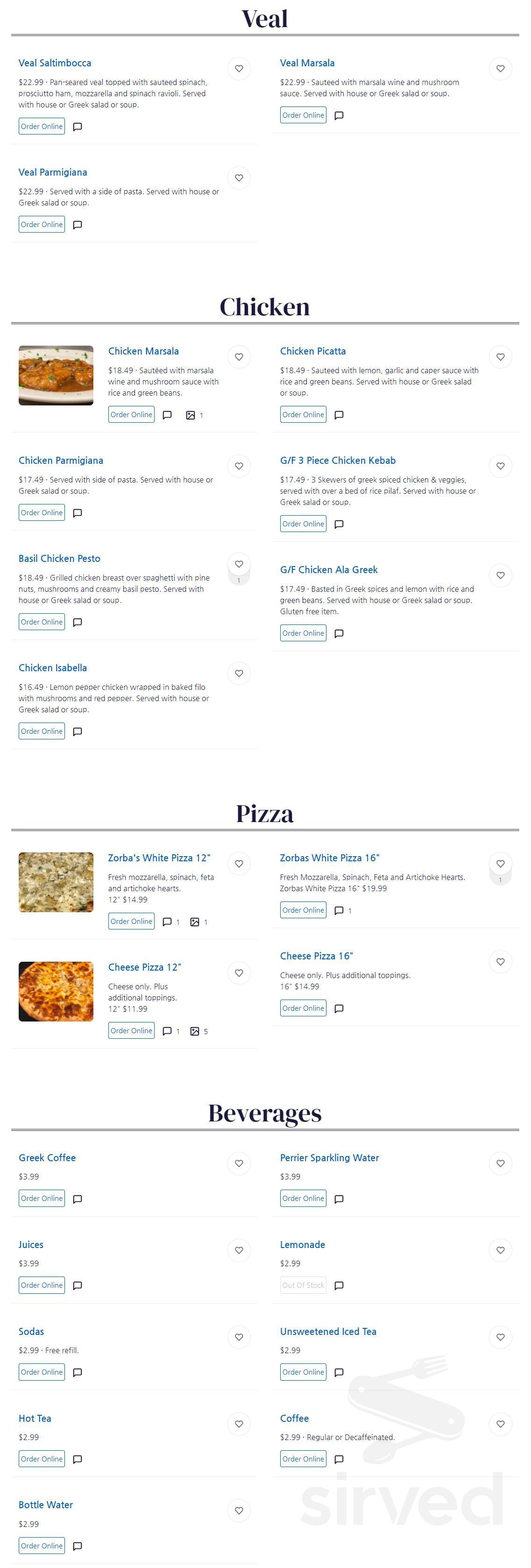 Zorbas Greek Italian Cuisine menus in Henrico, Virginia, United States