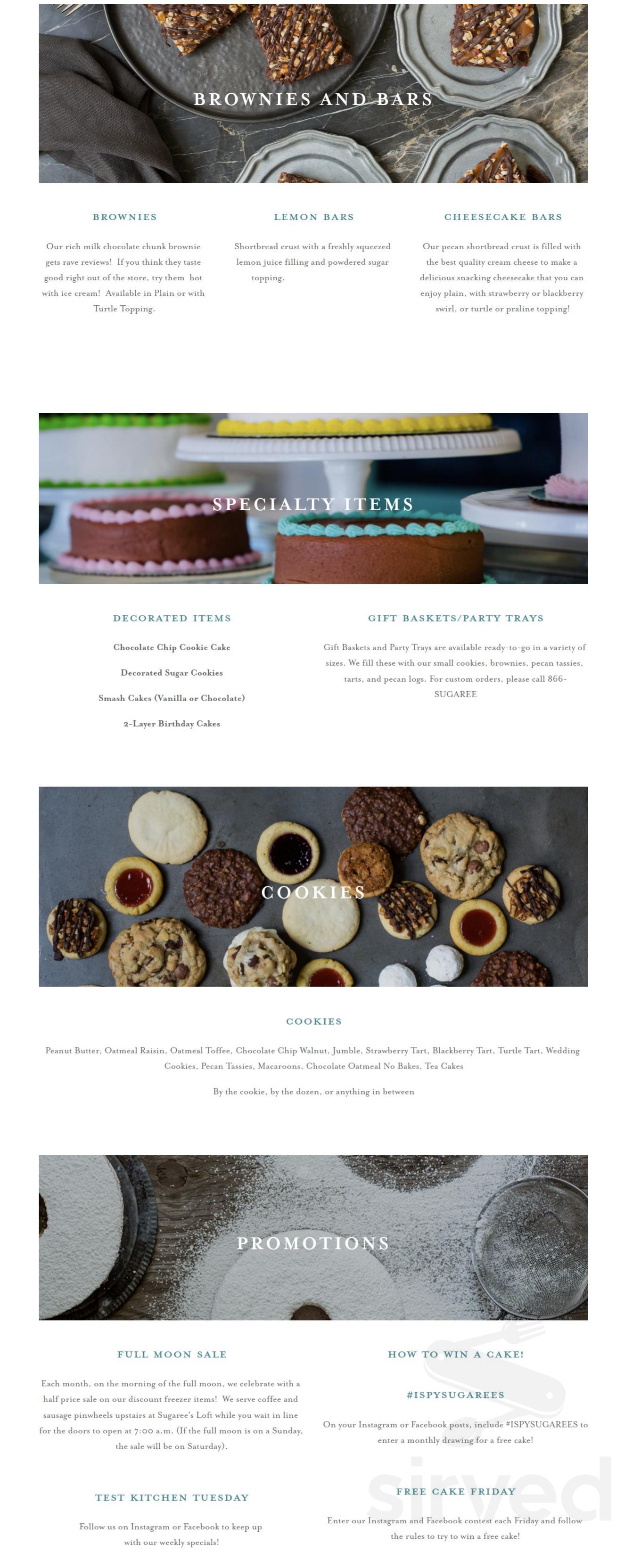 Menu - New Albany MS's Sugaree's Bakery | Sirved