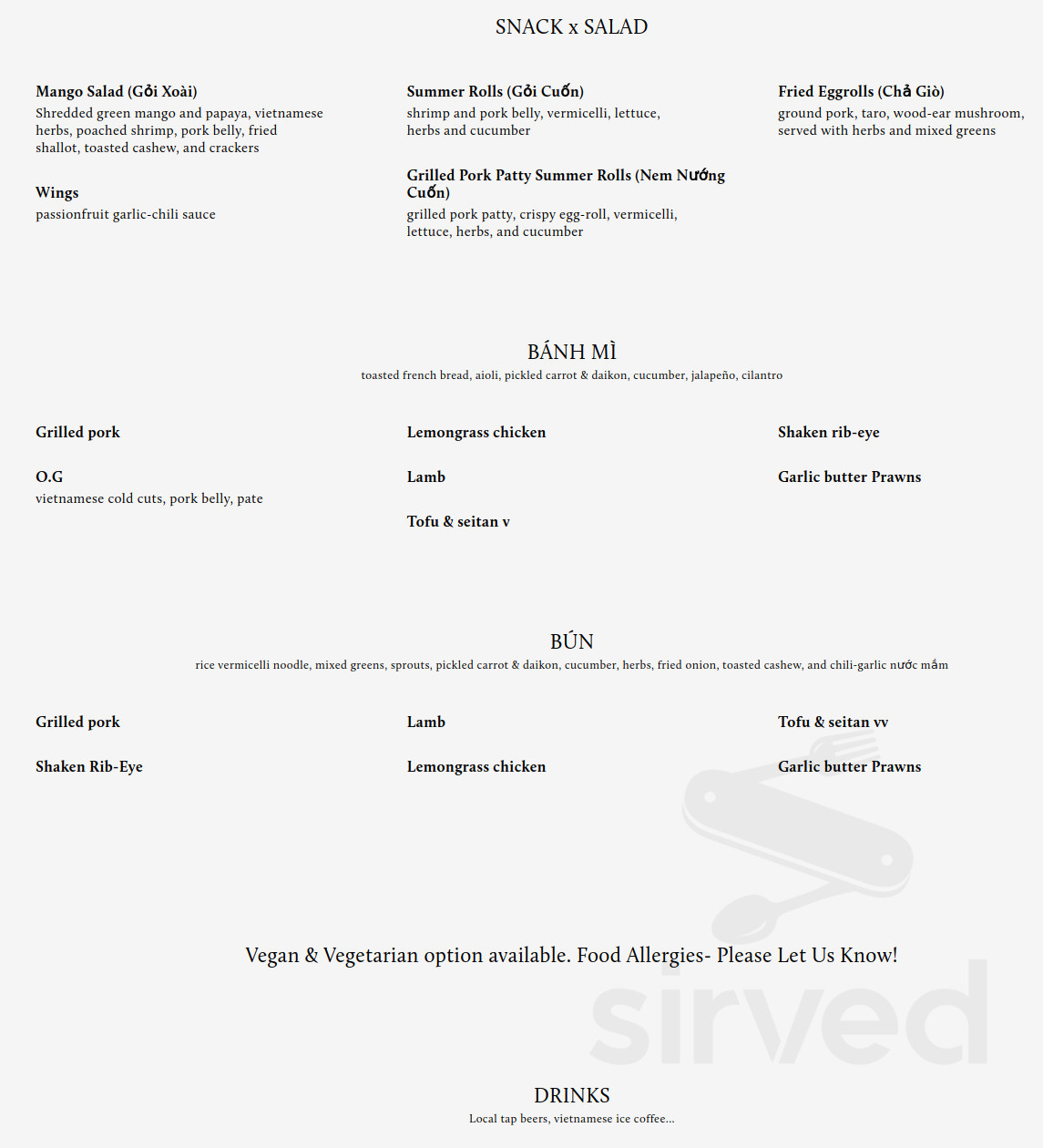 Menu - Austin TX's Le Bleu | Sirved