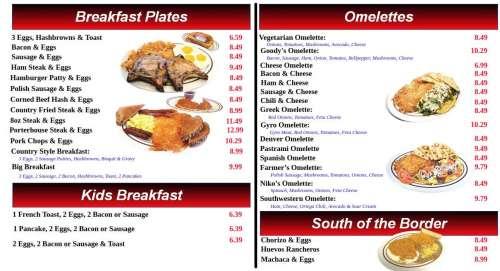 Goody's Cafe menu in Palm Desert, California, USA