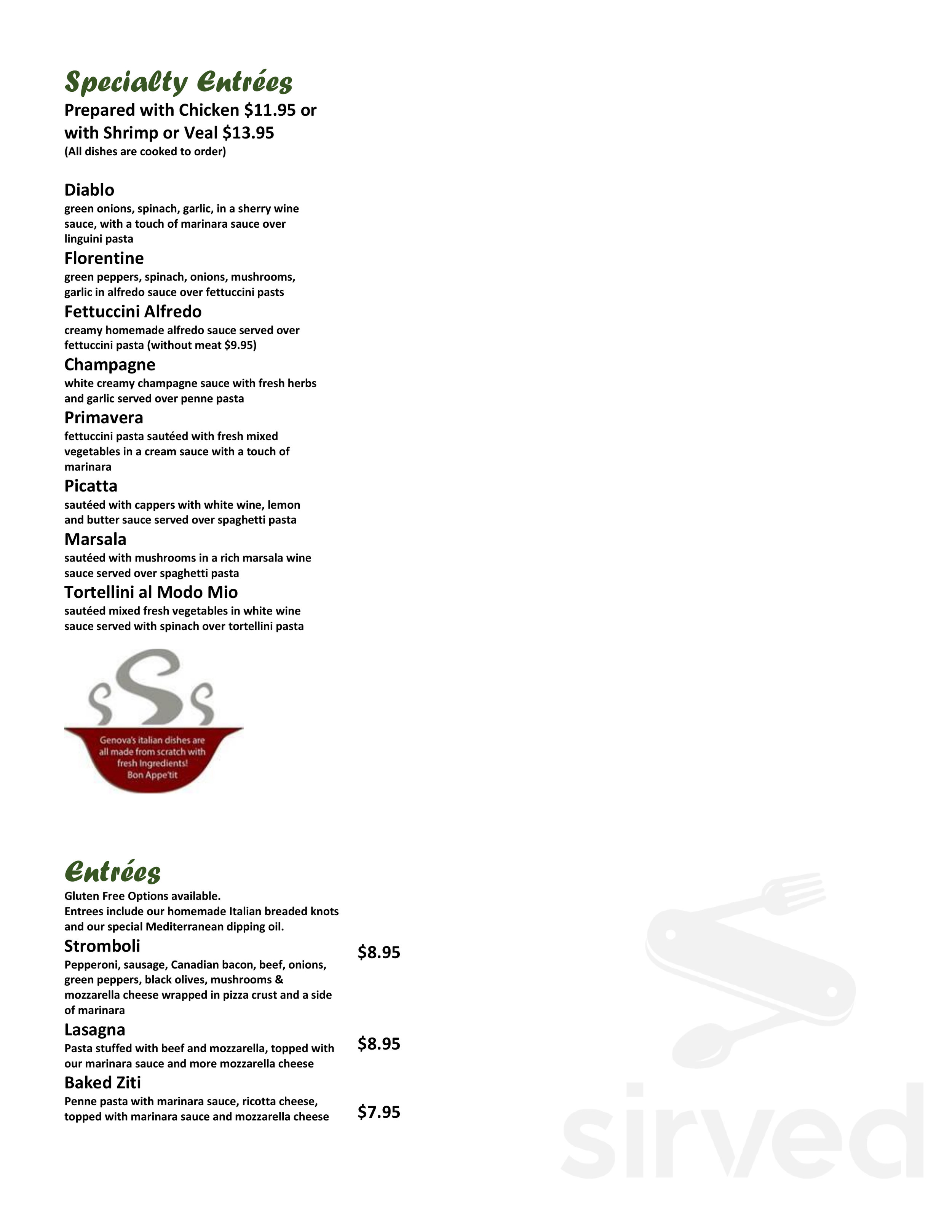 Menu - Newton KS's Genova Italian Restaurant | Sirved