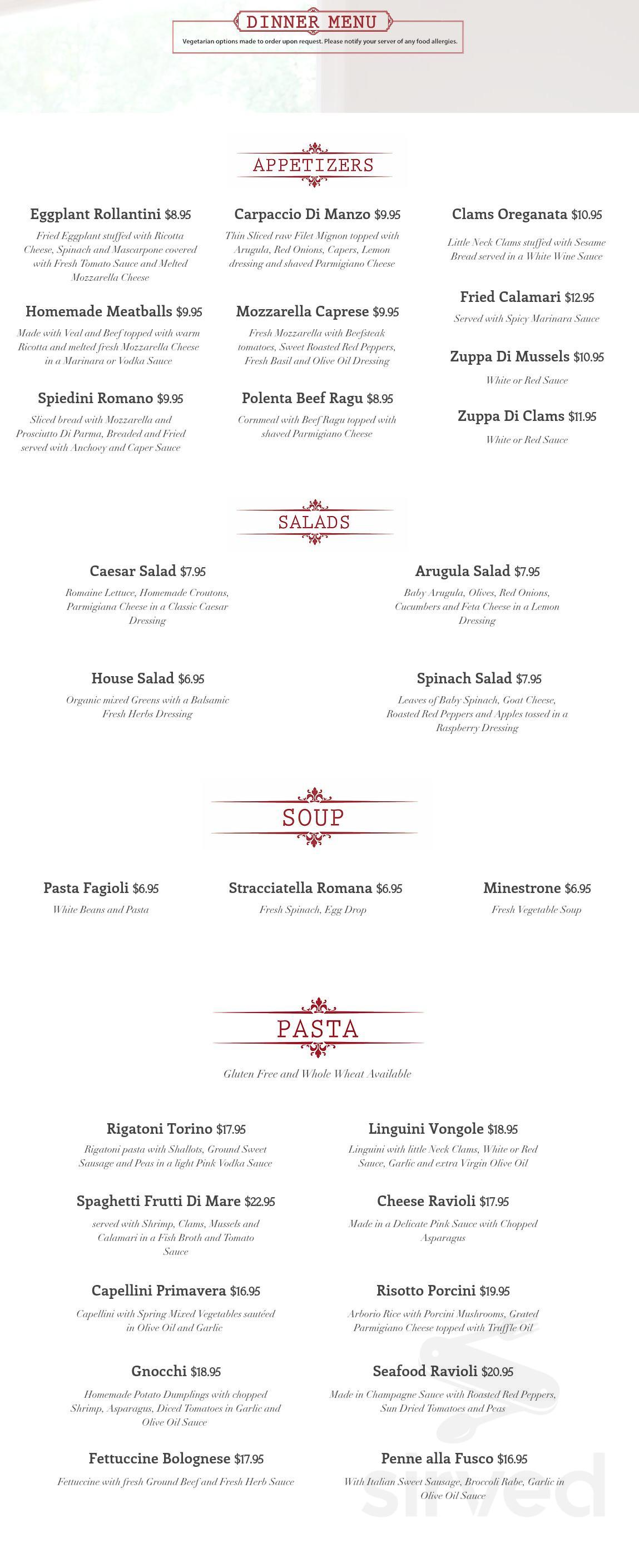 Bruno's Italian Bistro menu in Morris Plains, New Jersey, USA