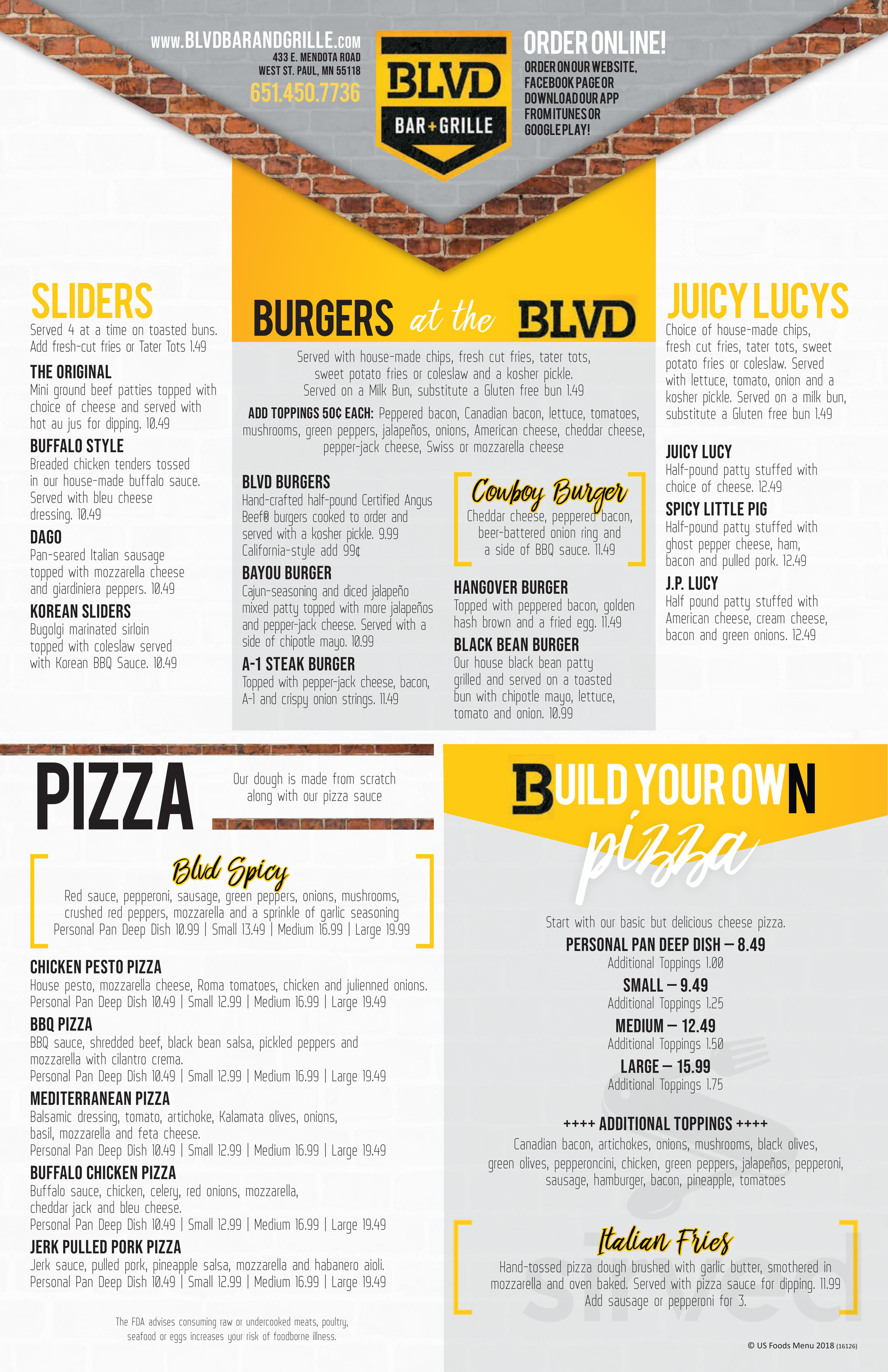 Blvd Tavern menu in West St Paul, Minnesota, USA