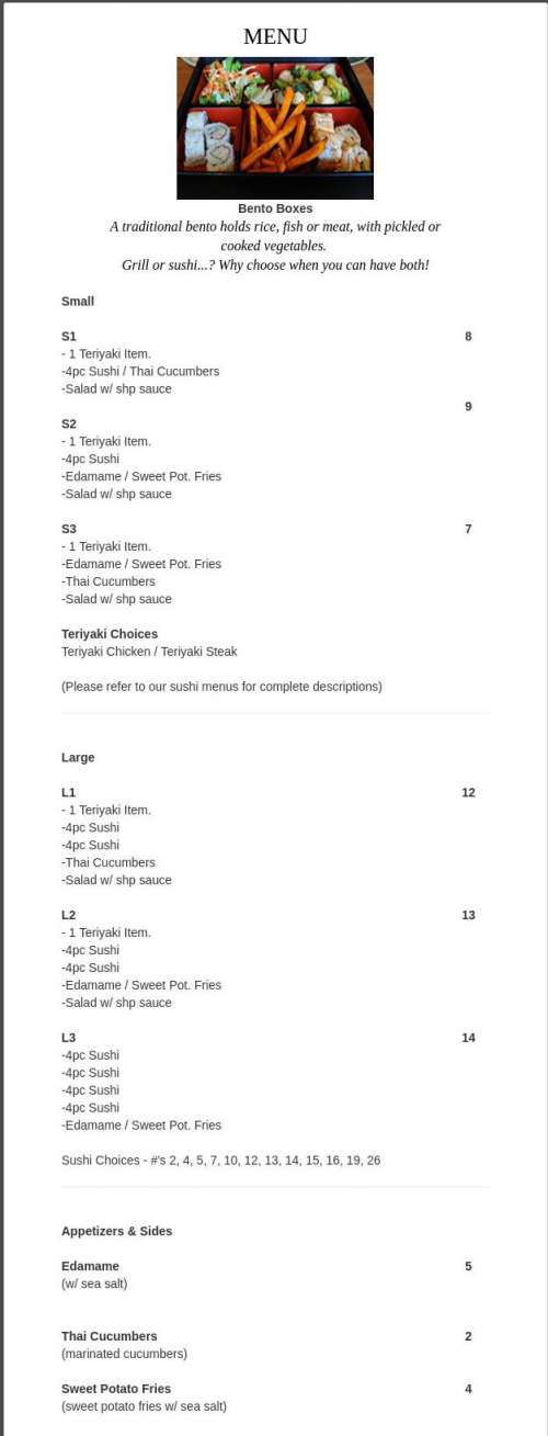 Lucky Samurai menu in Gastonia, North Carolina, USA