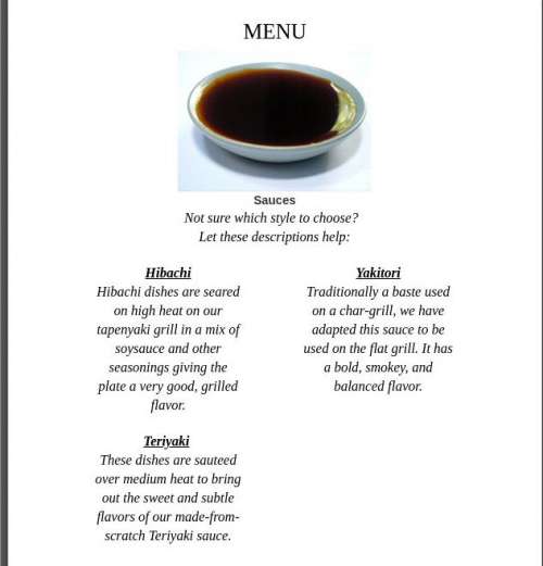 Lucky Samurai menu in Gastonia, North Carolina, USA