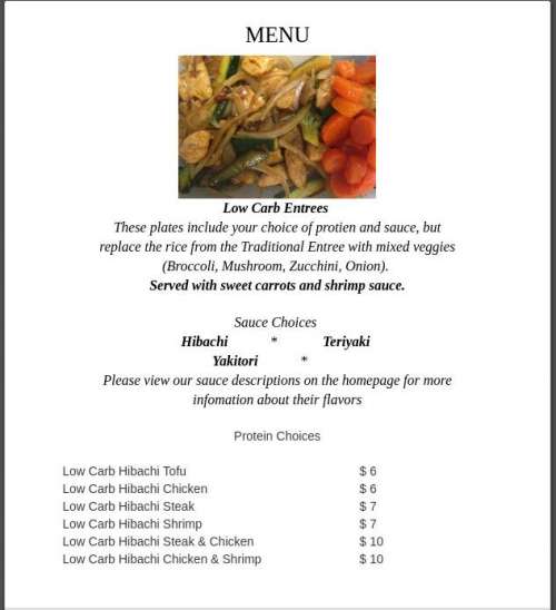 Lucky Samurai menu in Gastonia, North Carolina, USA