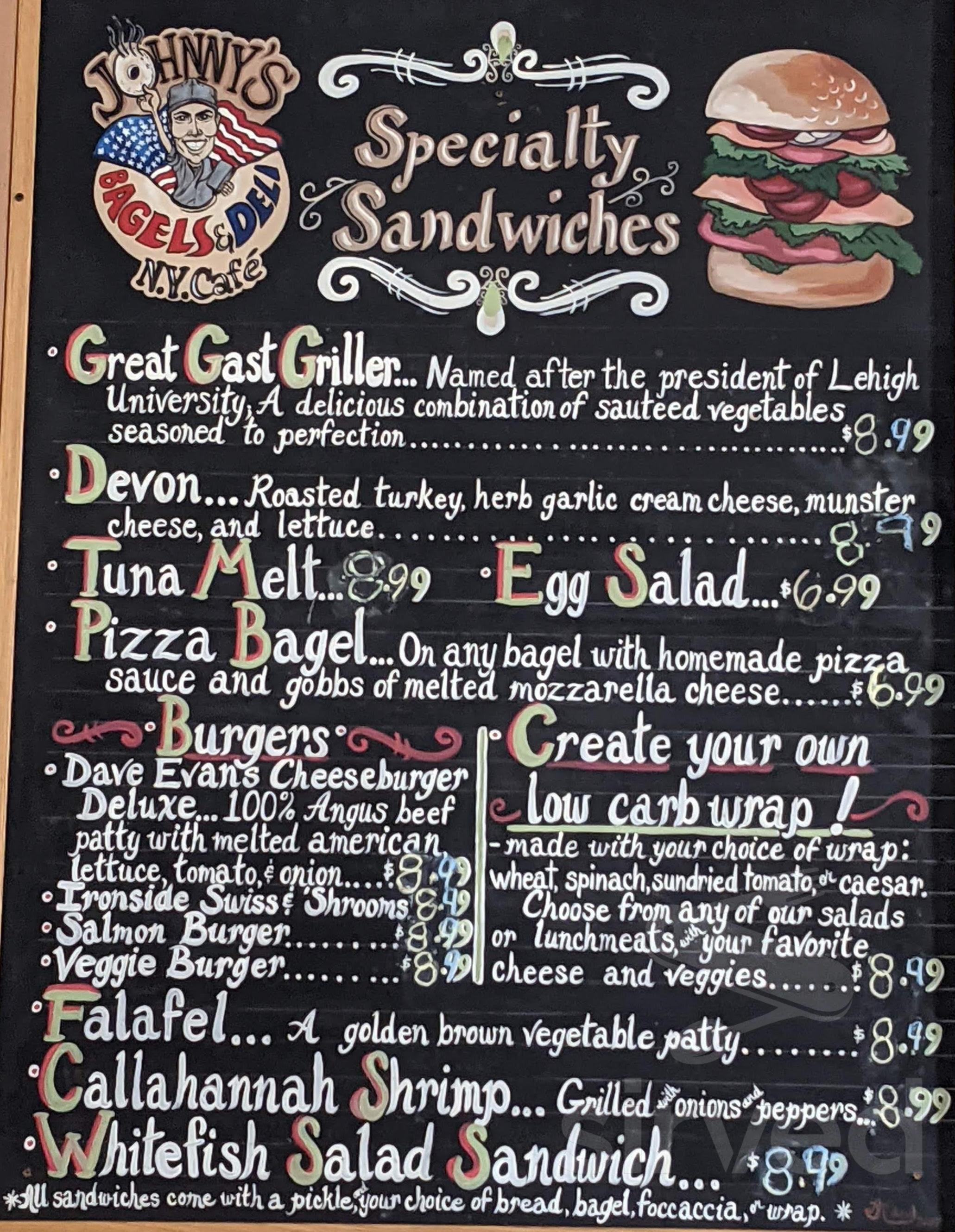 Johnny's Bagels & Deli menu in Bethlehem, Pennsylvania, USA