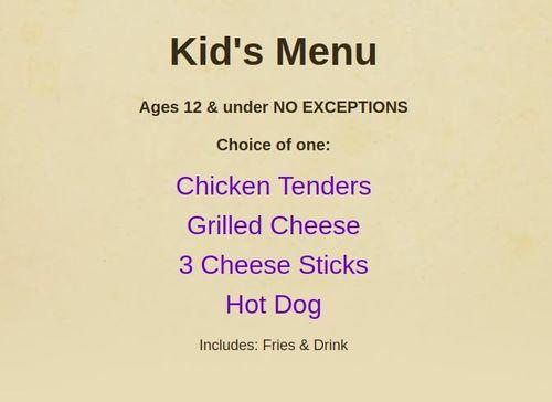 The Tin Cup menu in Noble, Illinois, USA