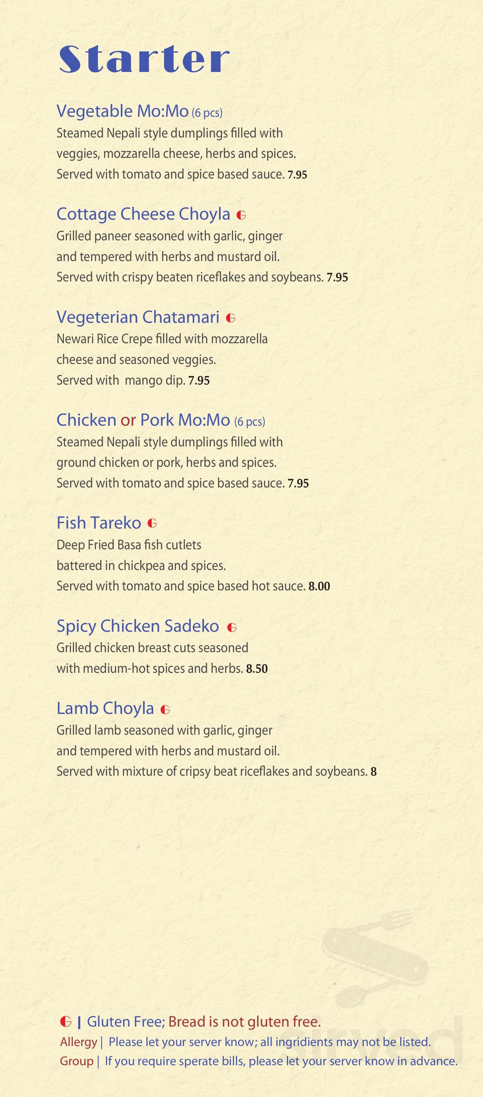 Menu - Calgary AB's The Himalayan | Sirved