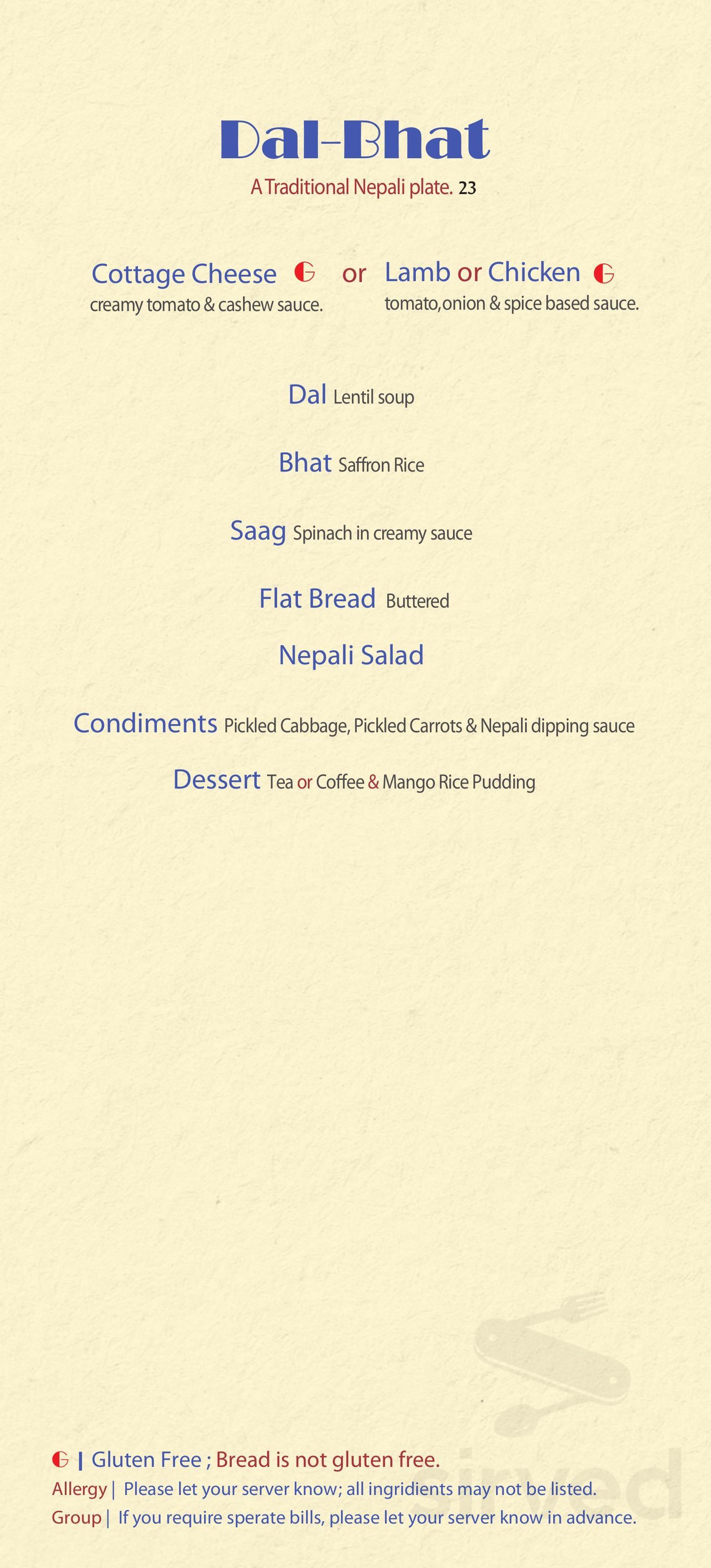 Menu - Calgary AB's The Himalayan | Sirved