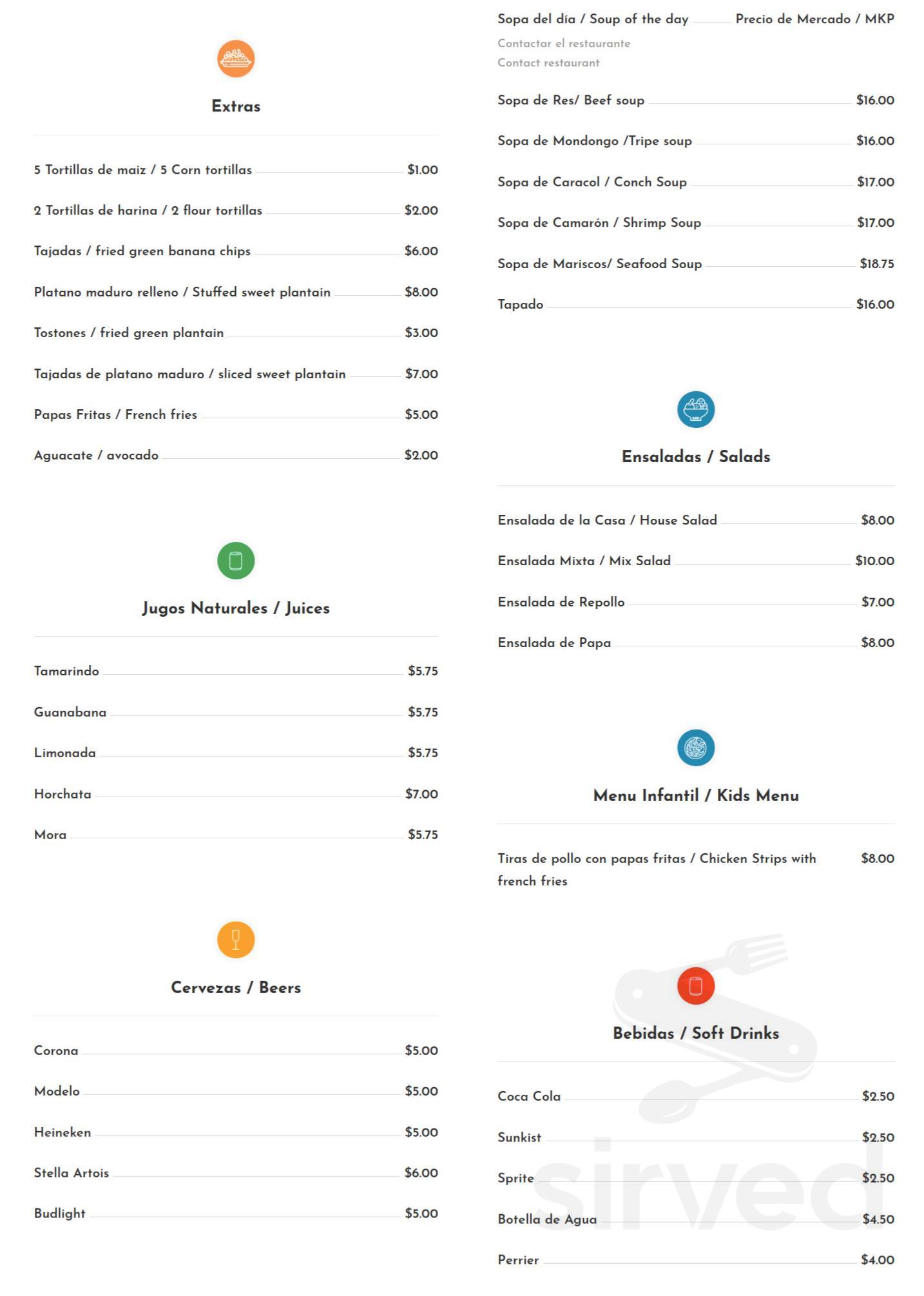 Casa Lenca Restaurante menu in Hialeah, Florida, USA