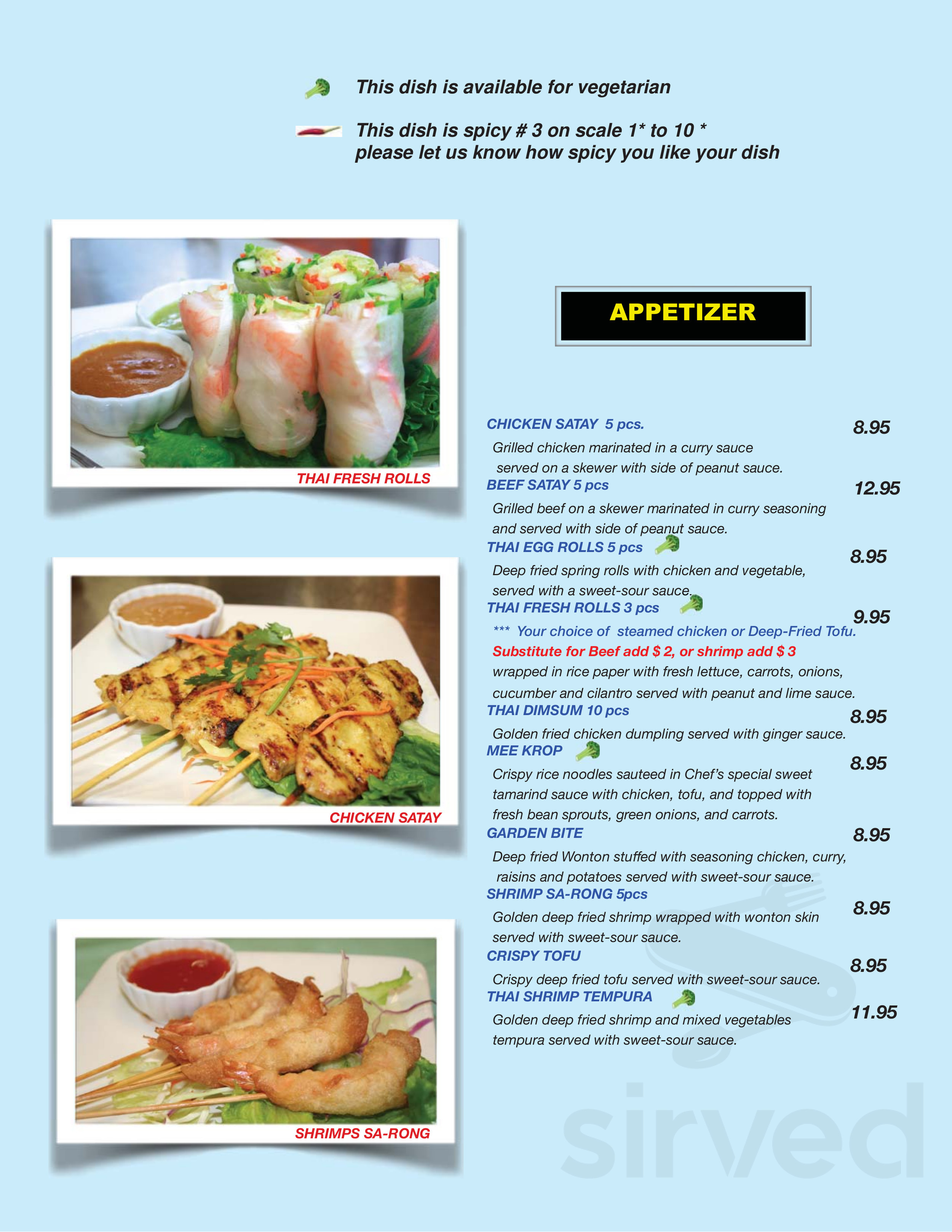 Thai Garden menu in Foothill Ranch, California, USA