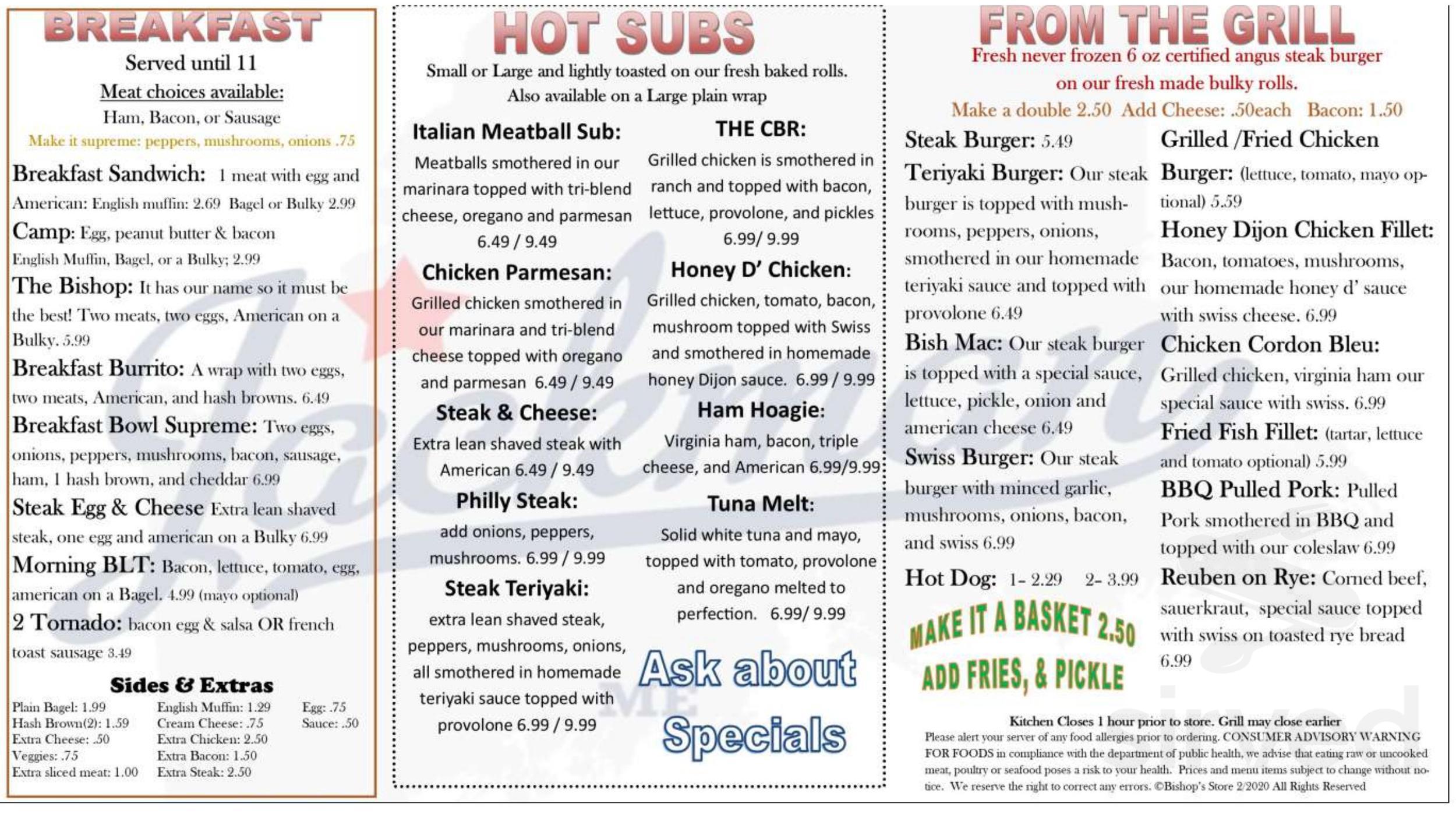 Bishop's Store menus in Jackman, Maine, United States