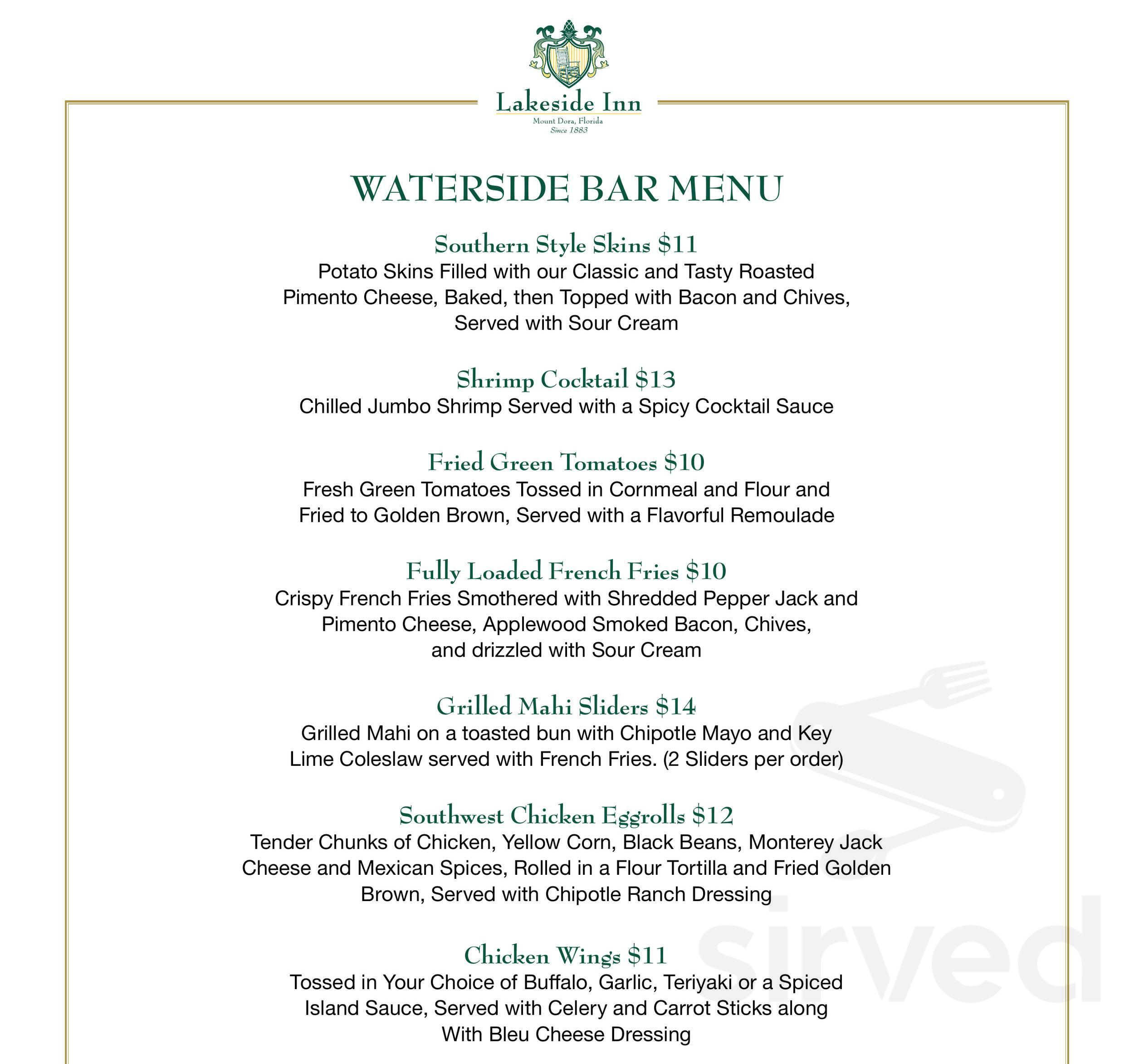 Menu for Lakeside Inn in Mt Dora, FL | Sirved