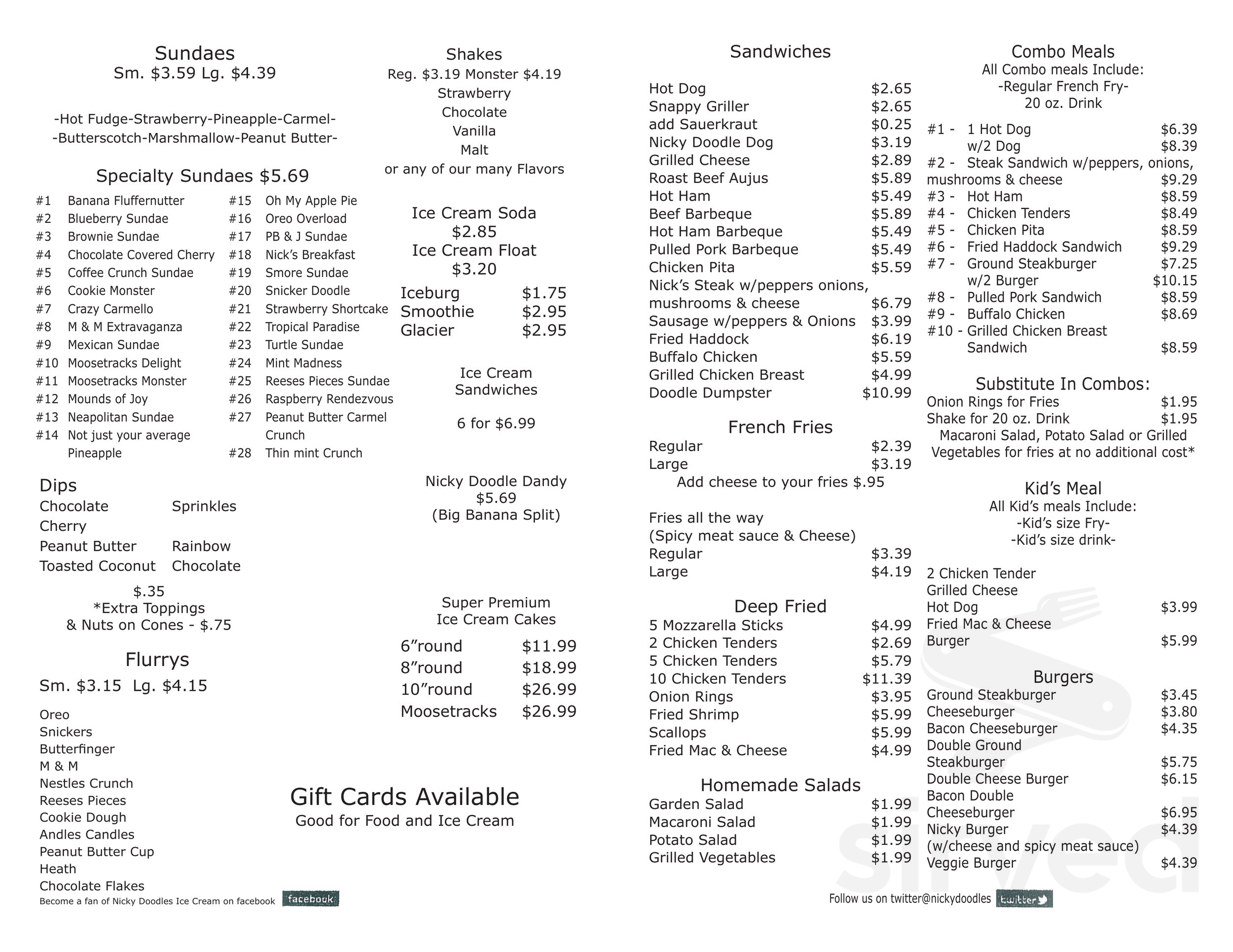 Menu - Verona NY's Nicky Doodles | Sirved