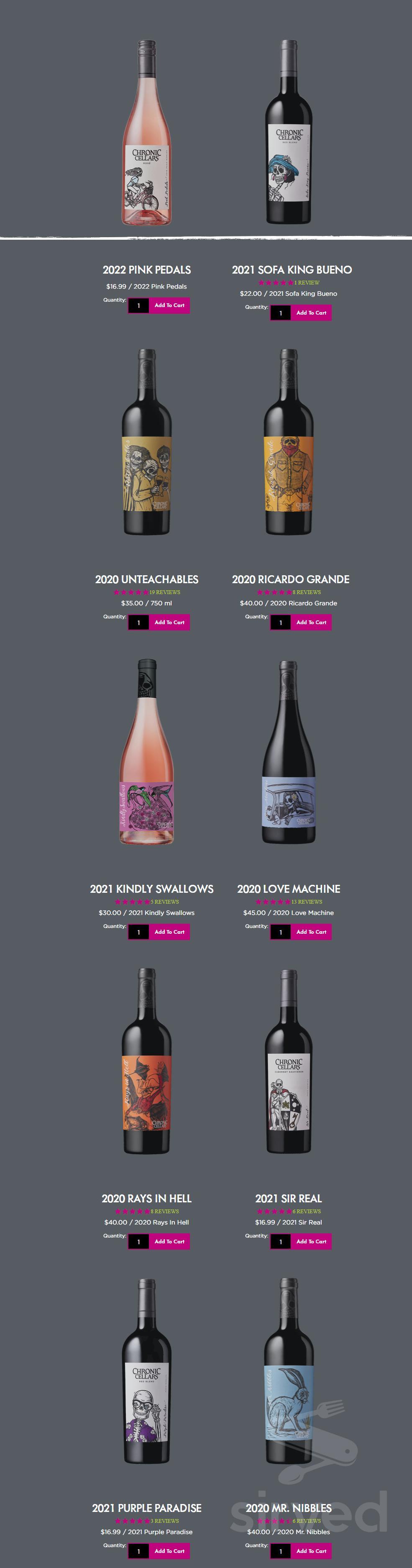 Chronic Cellars menu in Paso Robles, California, USA