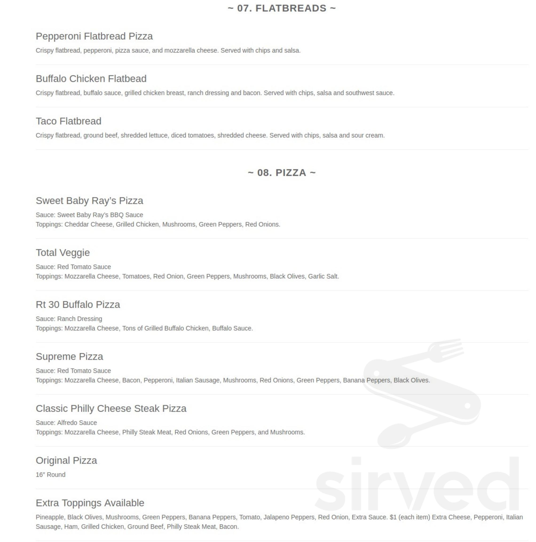 Minerva Classic 57 menu in Minerva, Ohio, USA