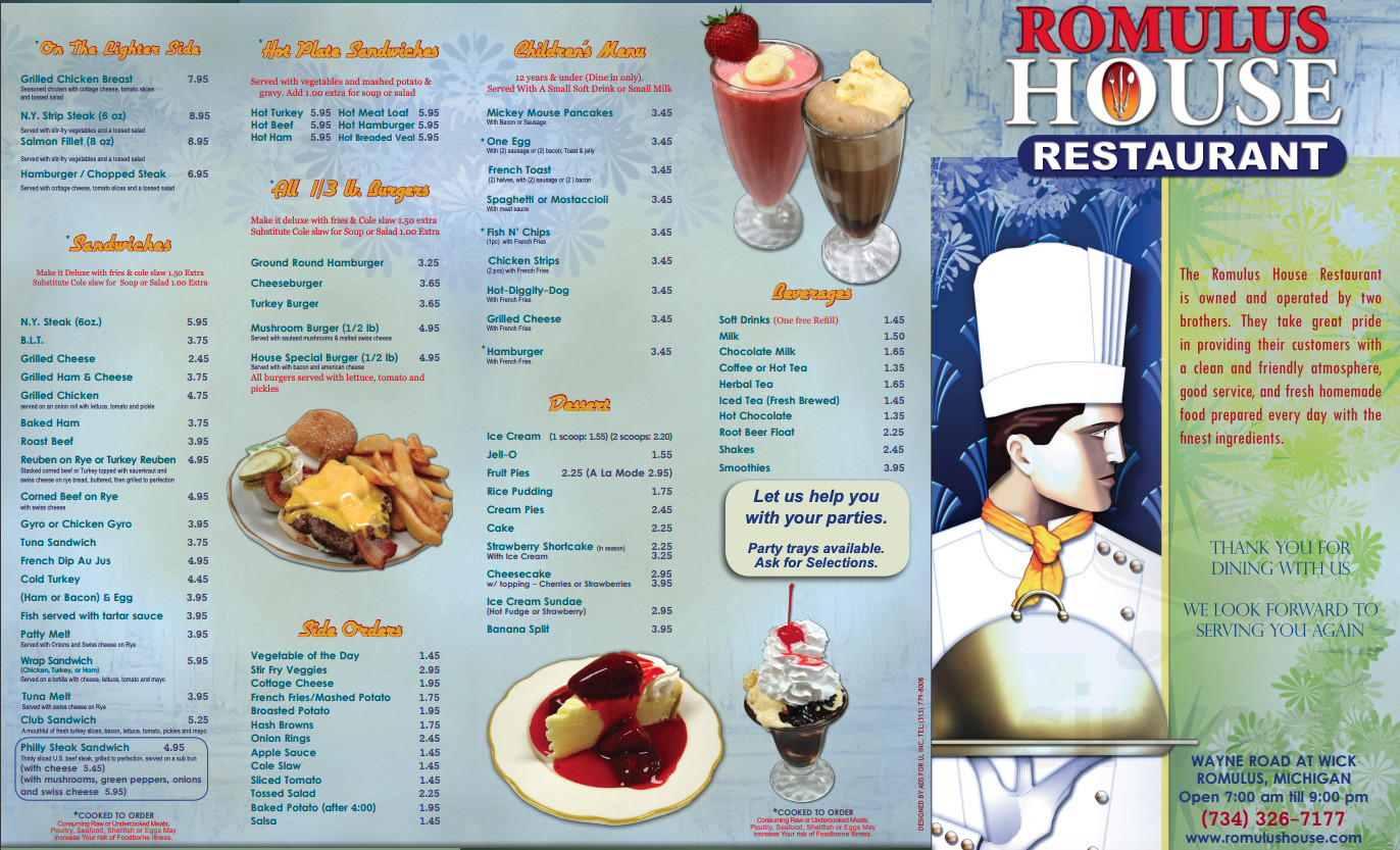 Menu - Romulus MI's Romulus House Restaurant | Sirved