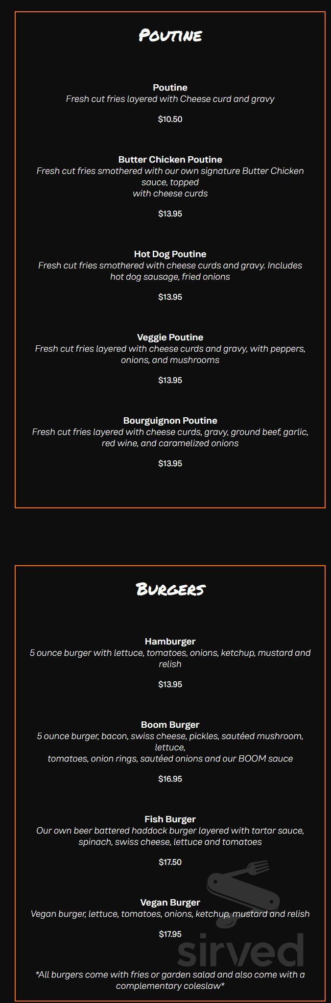 Menu - Smiths Falls ON's Boomtown Fusion Eatery | Sirved