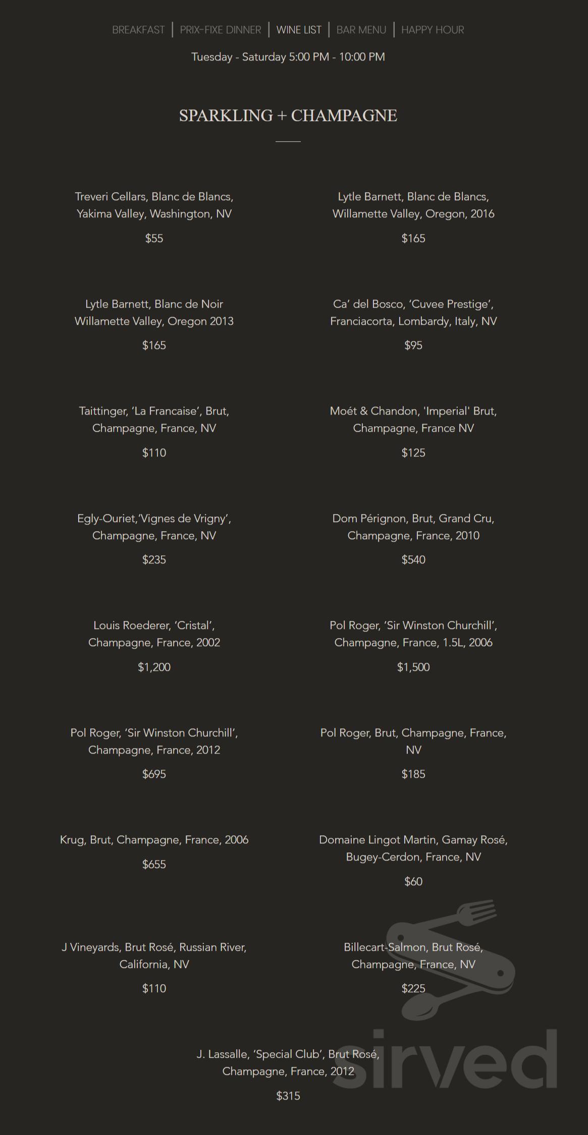 Charlotte Restaurant & Lounge menu in Seattle, Washington, USA