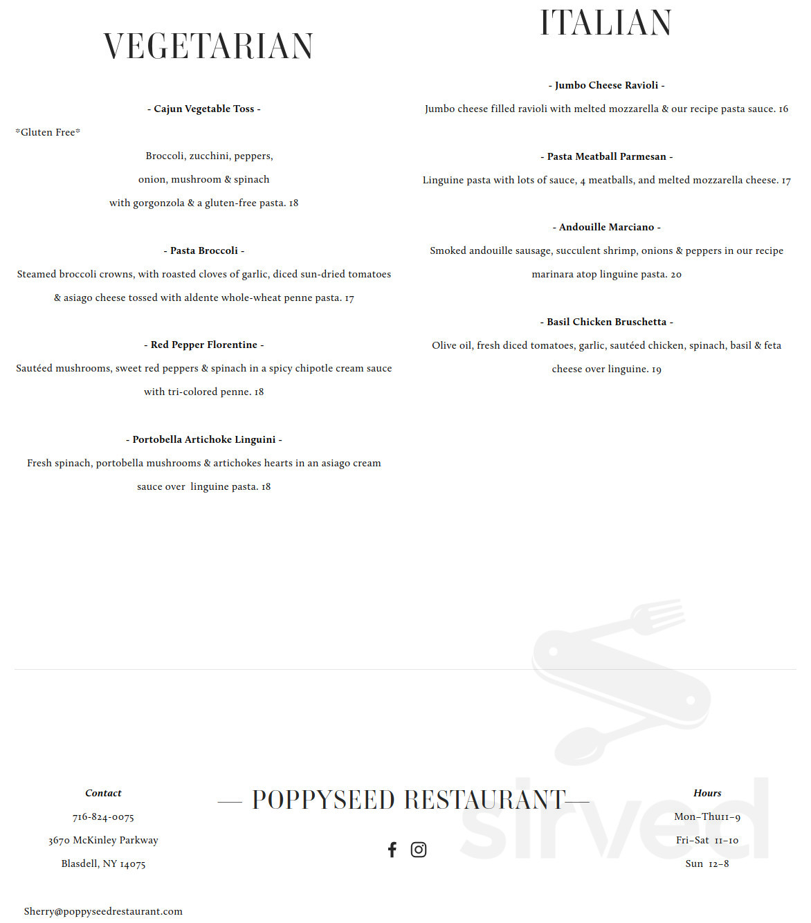 The Poppyseed Restaurant menu in Buffalo, New York, USA