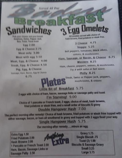 Bader's Place menus in St Mary, Missouri, United States