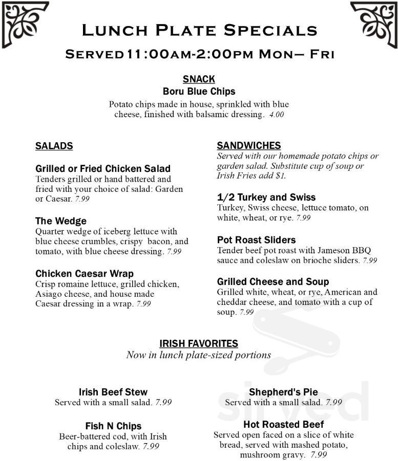 Brian Boru Restaurant and Pub menu in Severna Park, Maryland, USA