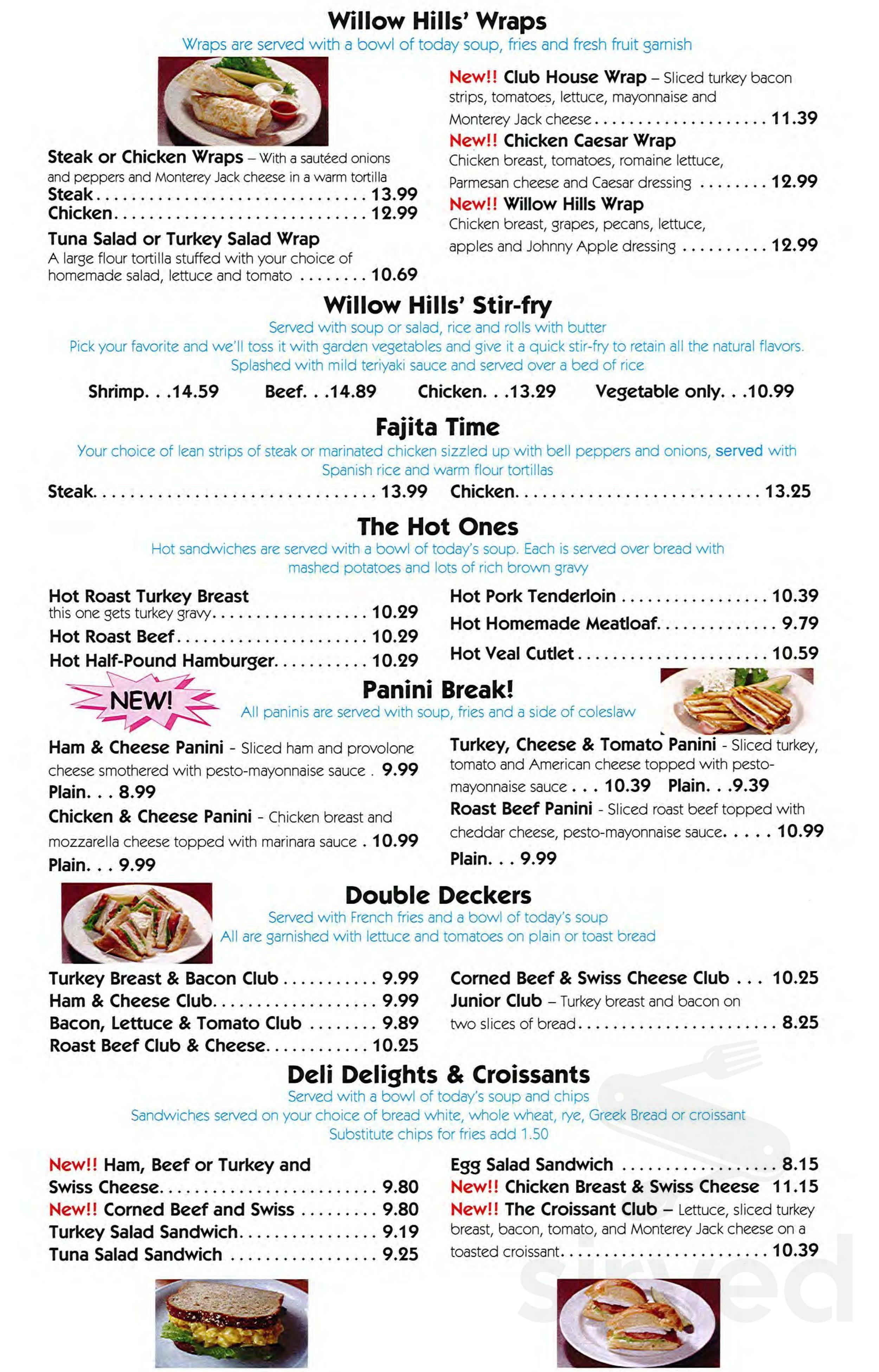 Willow Hills Restaurant menu in Countryside, Illinois, USA