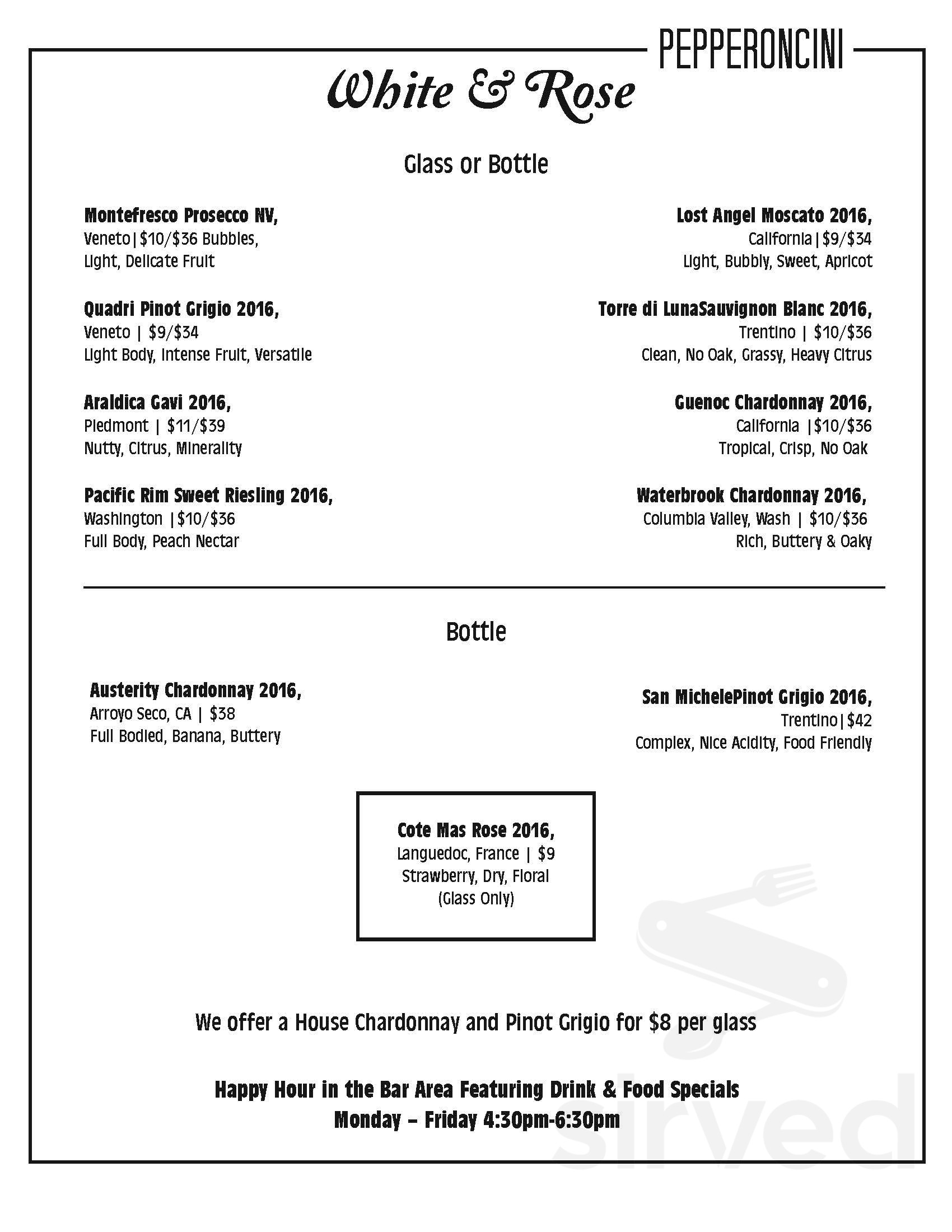 Pepperoncini Restaurant & Bar menu in Conshohocken, Pennsylvania, USA