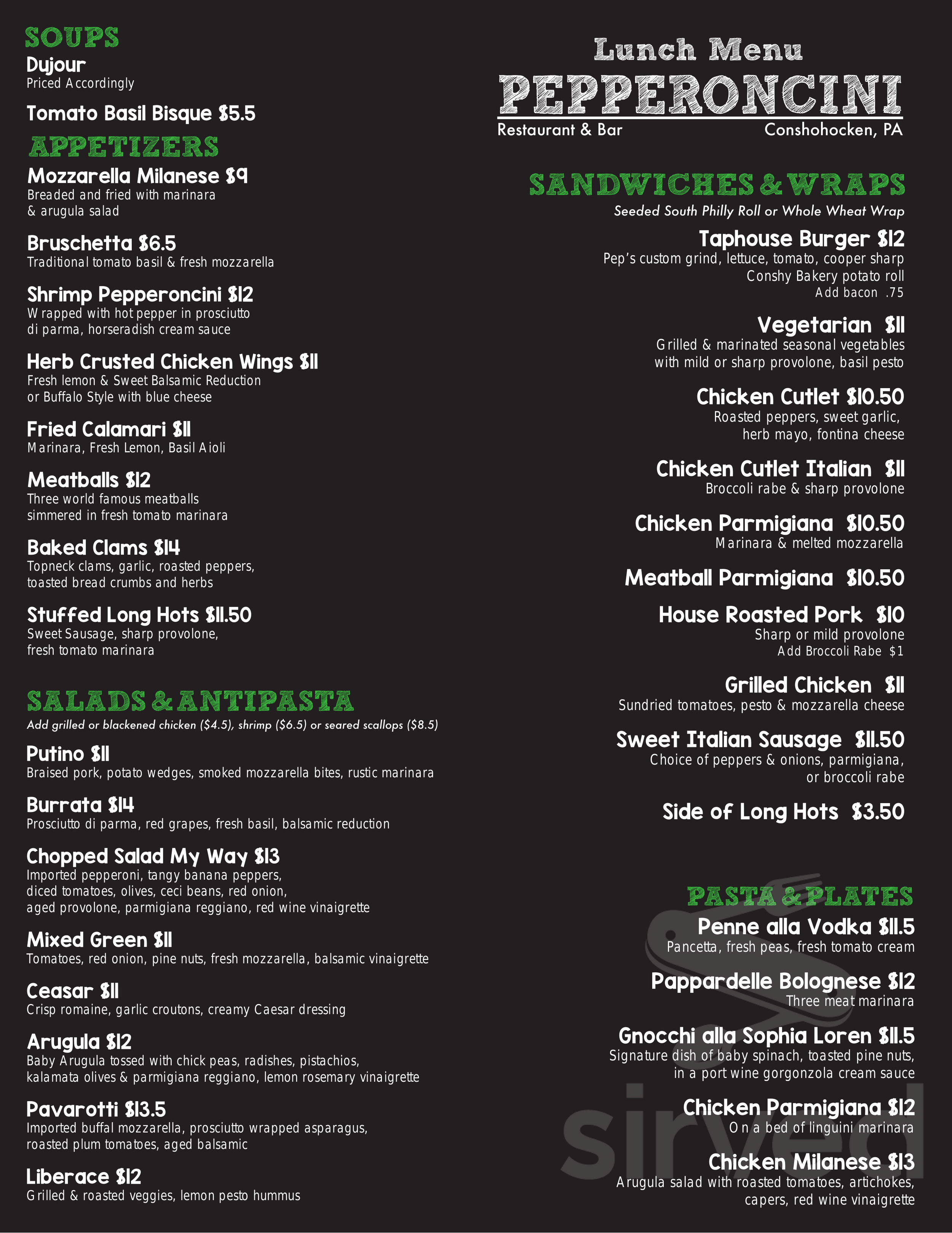 Pepperoncini Restaurant & Bar menu in Conshohocken, Pennsylvania, USA