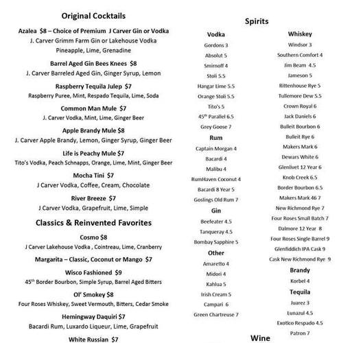 Common Man Tap & Table menu in Ellsworth, Wisconsin, USA