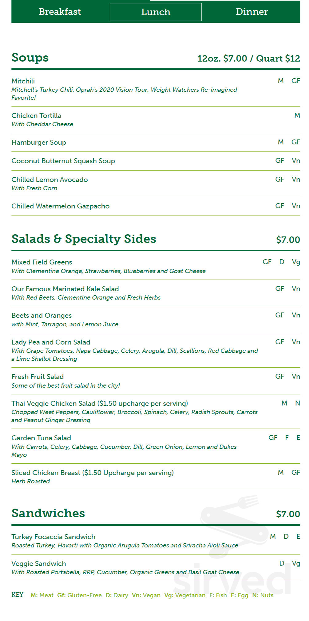 MetroFresh menu in Atlanta, Georgia, USA