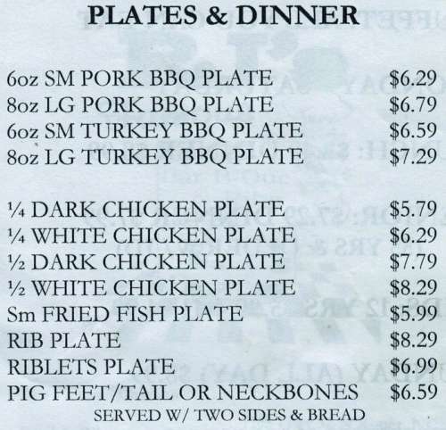 RJ's Famous Chicken, BBQ & Ribs menu in Greenville, North Carolina, USA