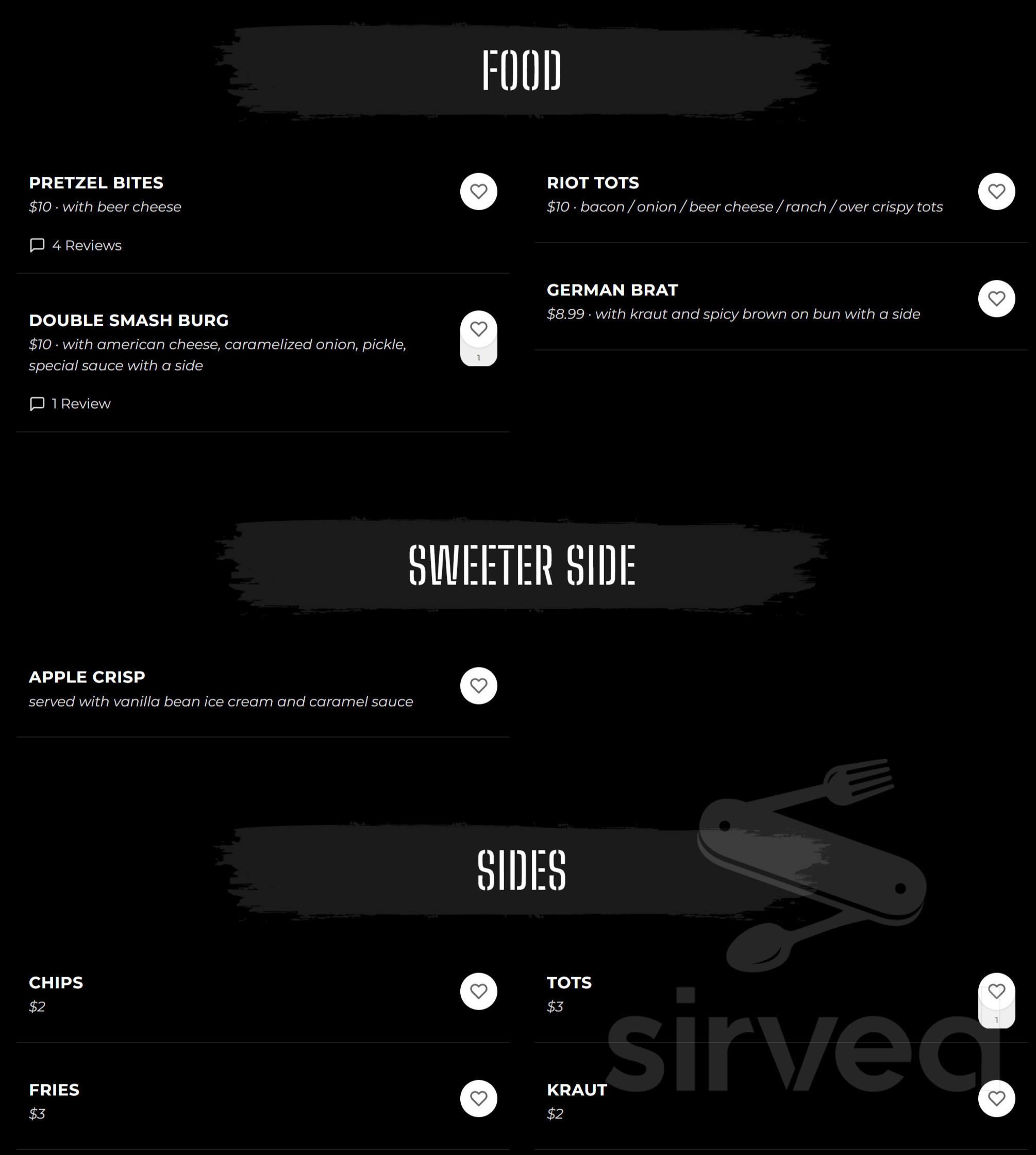 Prost and Riot menu in Mt. Juliet, Tennessee, USA