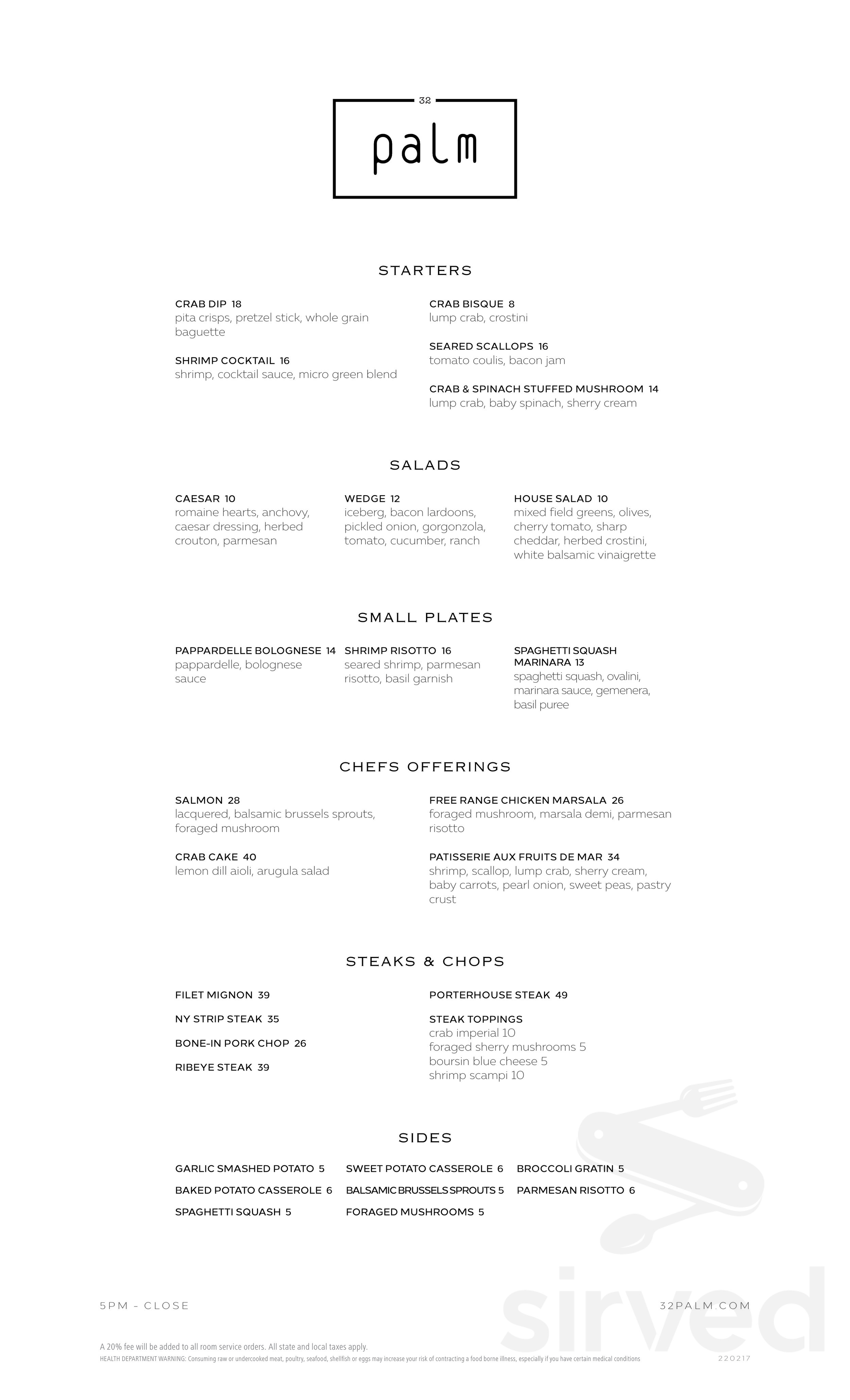 32 Palm menu in Ocean City, Maryland, USA