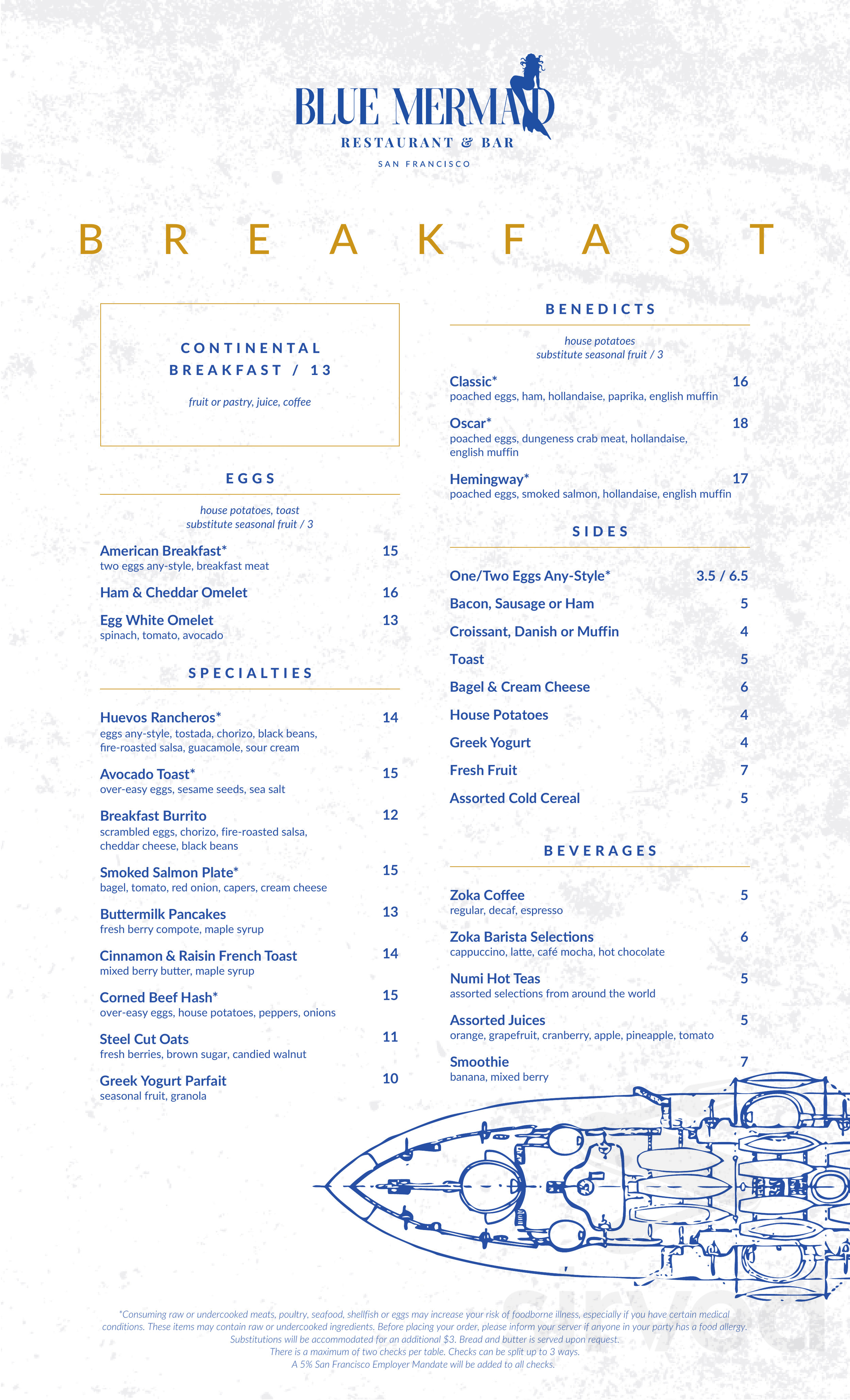 Blue Mermaid Menu In San Francisco California Usa
