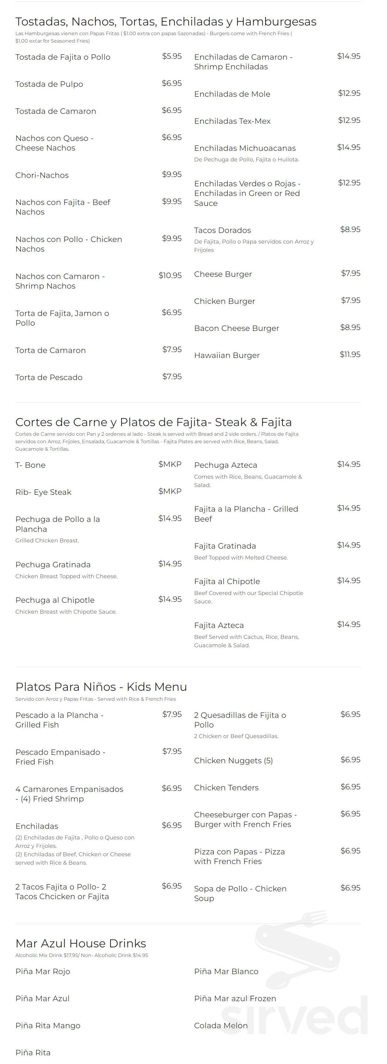 Mariscos Mar Azul menu in Katy, Texas, USA